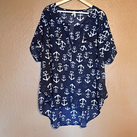 Live 4 Truth | Tops | Live 4 Truth Sheer Nautucal Anchor Blouse Size 3x ...